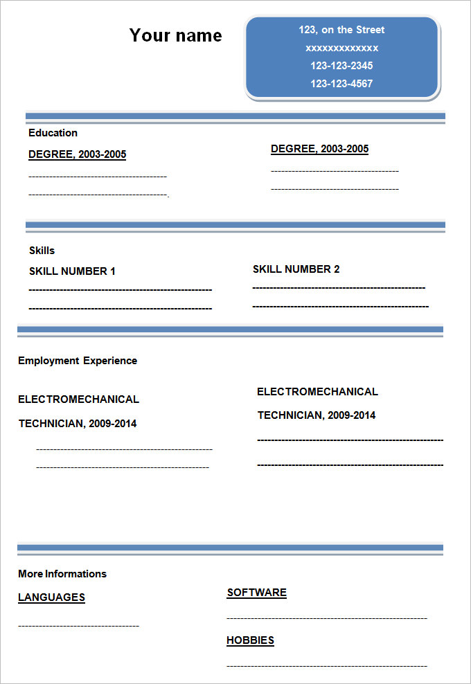 Blank Resume Template Download Riset