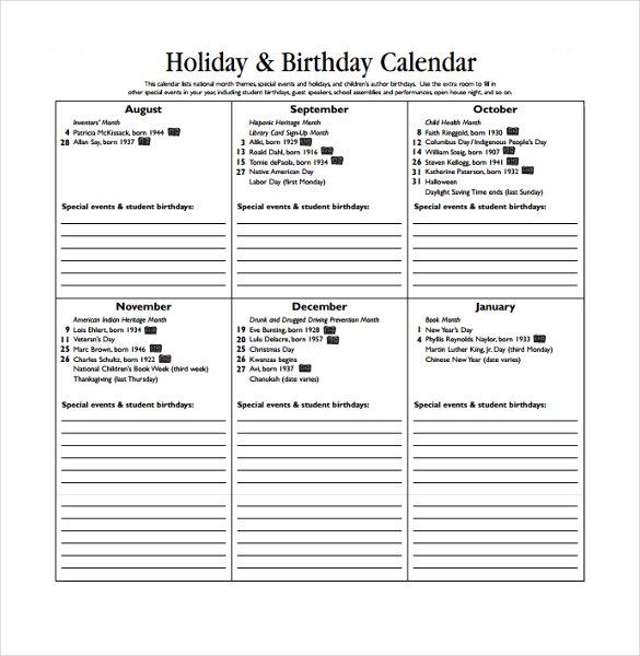 45+ Birthday Calendar Templates - PSD, PDF, Excel