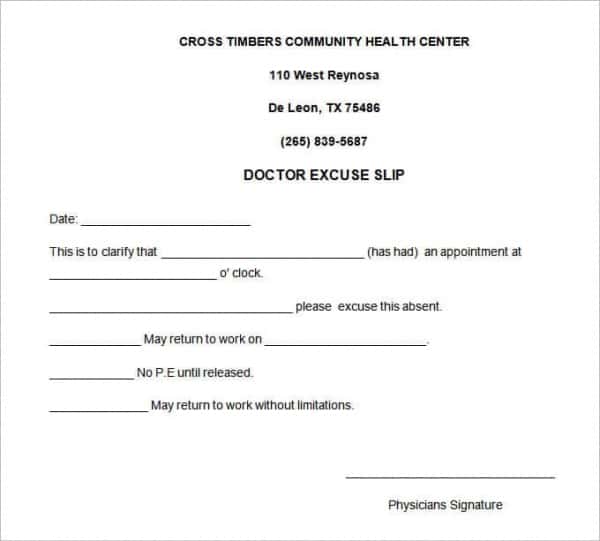 Dental Excuse Template