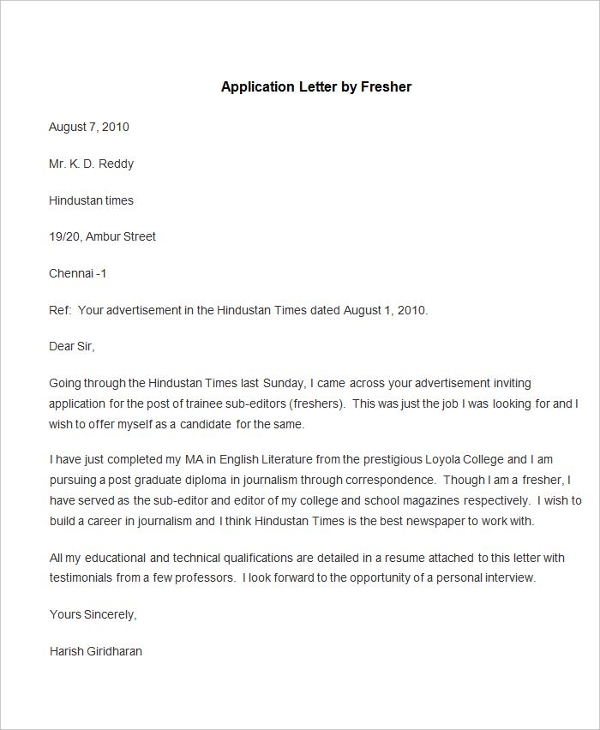 Free 93 Best Application Letter Templates & Samples - PDF, DOC