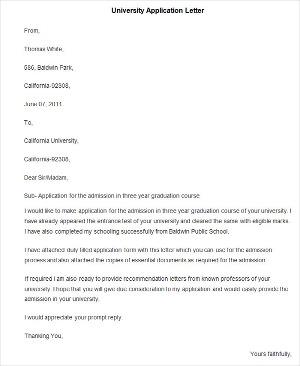 How To Write Job Application Letter To University