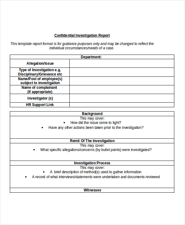 Workplace Investigation Report Template 7 Free PDF Word Documents