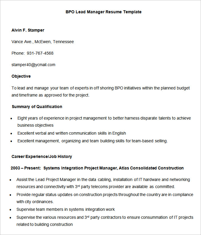 38+ BPO Resume Templates - PDF, DOC