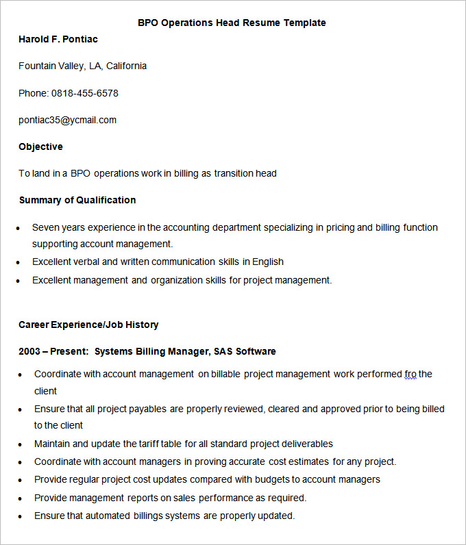 38+ BPO Resume Templates - PDF, DOC