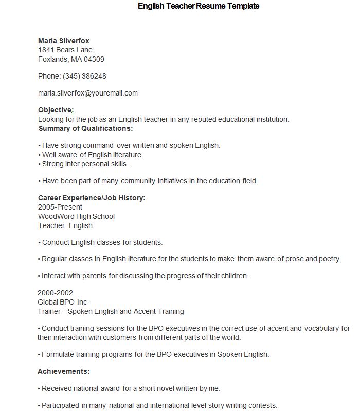 Teacher Resume Format In Word Free Download Newstage