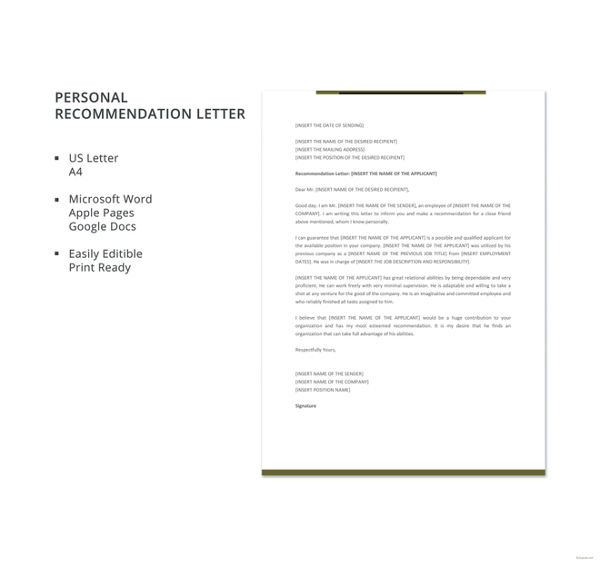 30+ Recommendation Letter Templates - PDF, DOC