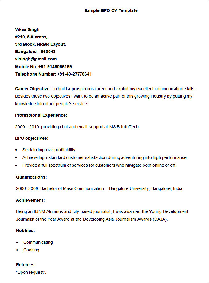 38+ BPO Resume Templates - PDF, DOC