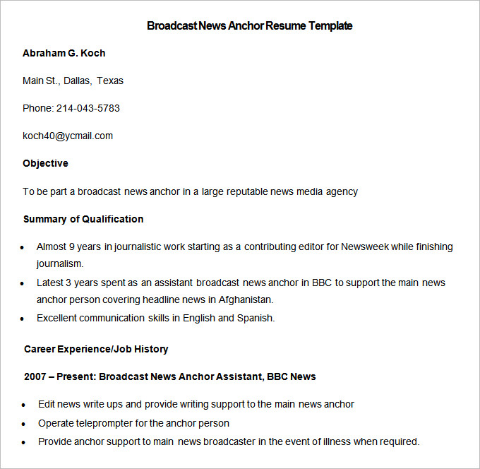 Media Resume Template – 31+ Free Samples, Examples, Format Download!