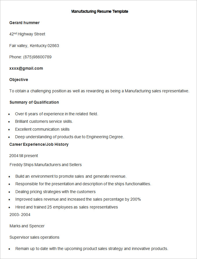 Manufacturing Resume Template 26 Free Samples Examples Format 