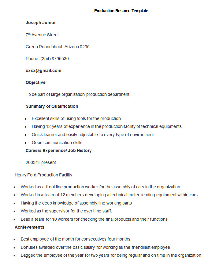 Manufacturing Resume Template – 26+ Free Samples, Examples, Format ...