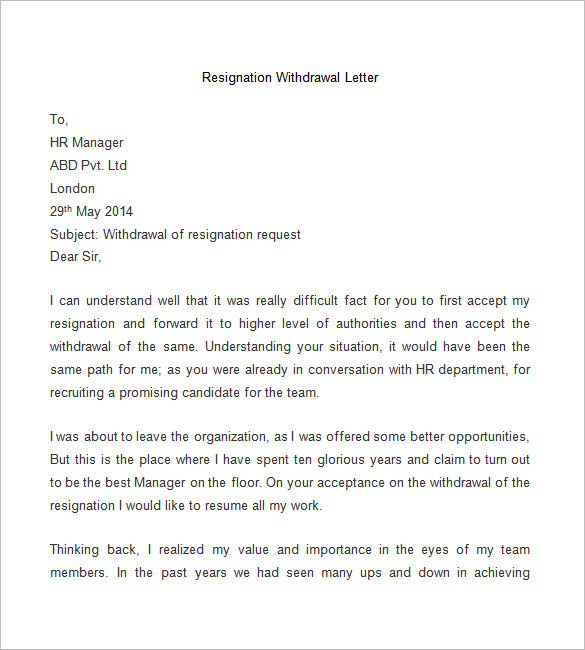 How To Withdraw Resignation Letter Sample Sample Resignation Letter