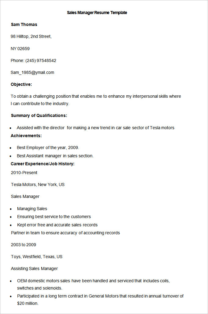 Sales Resume Template – 41+ Free Samples, Examples, Format Download!