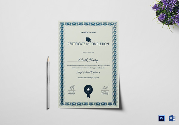 Certificate Of Completion Template 34 Free Word PDF PSD EPS 