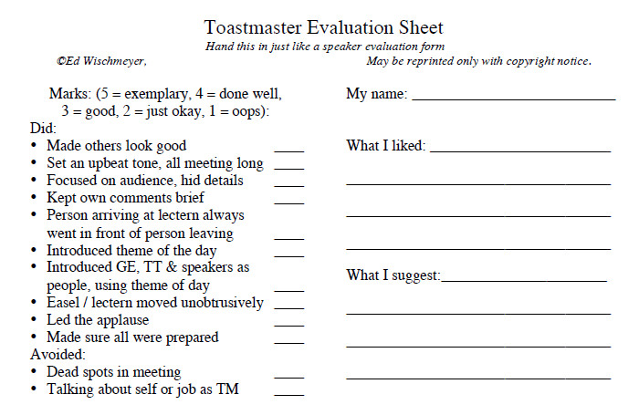 Toastmaster Evaluation Template – 20+ Free Word, PDF Documents Download ...