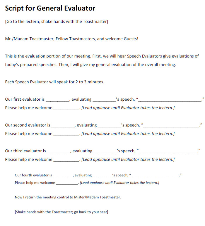 Toastmaster Evaluation Template – 20+ Free Word, PDF Documents Download!