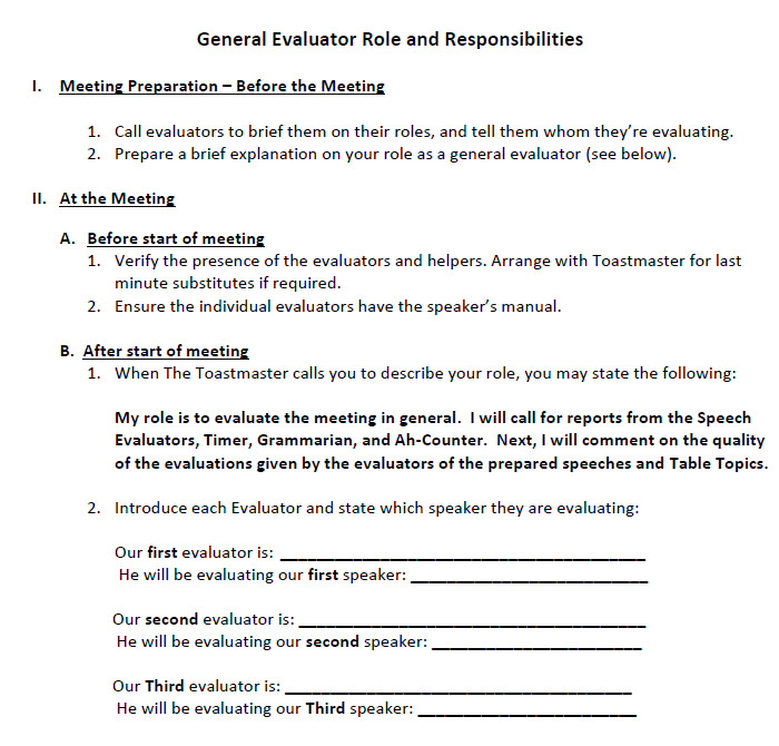 Toastmaster Evaluation Template – 20+ Free Word, PDF Documents Download!