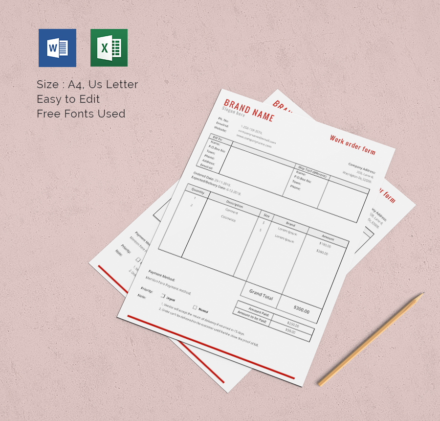 Work Order Template - 23+ Free Word, Excel, PDF Document Download ...