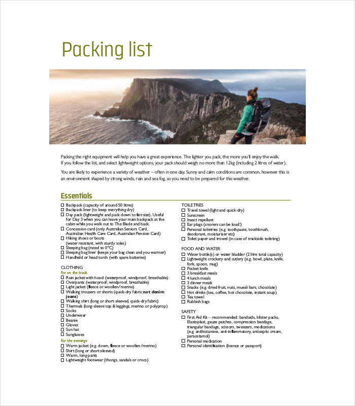 Free 44+ Packing List Templates - PDF, DOC, Excel