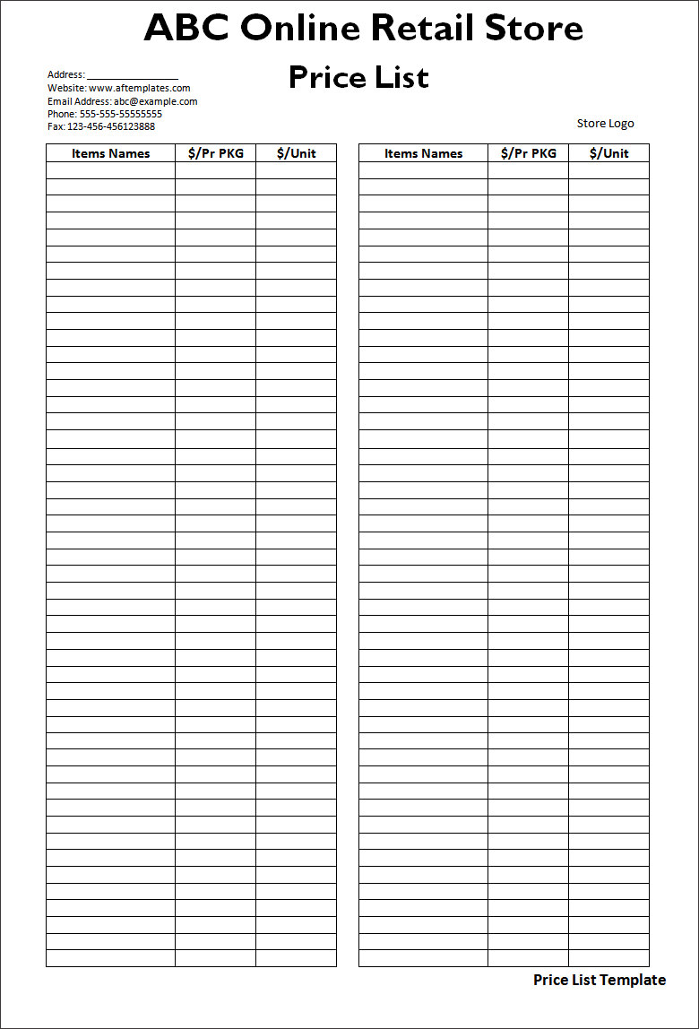 Free 40+ Price List Templates, DOC, PDF, Excel, PSD