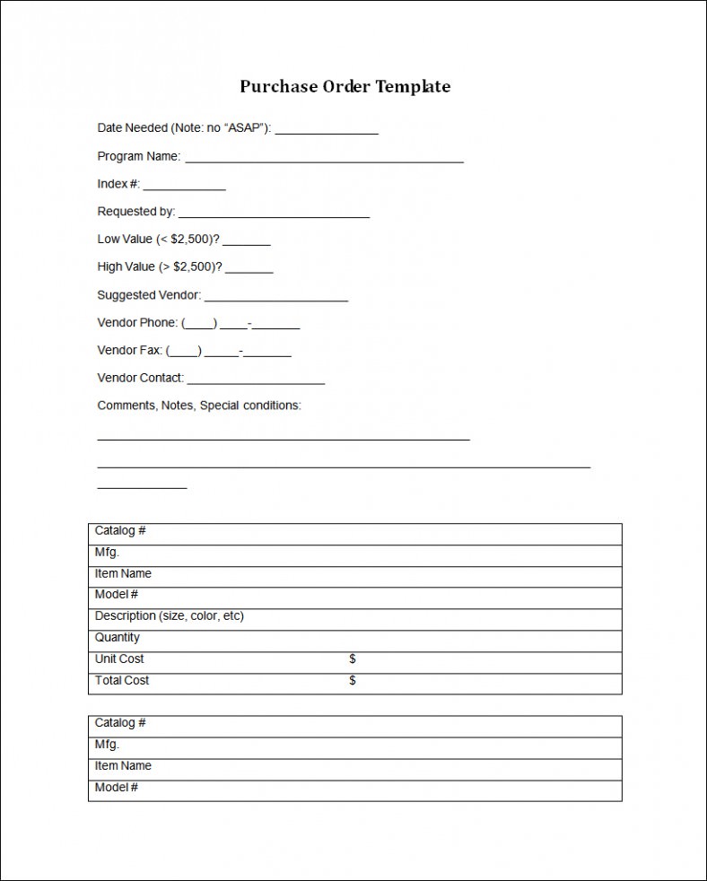 Purchase Order Template - Free Templates