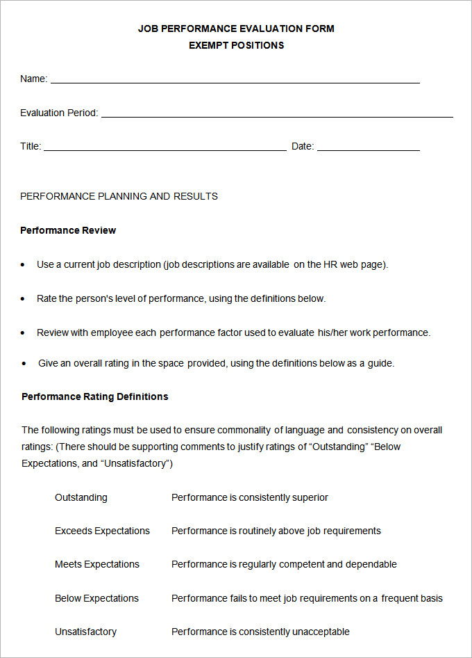 Sample Performance Review Template