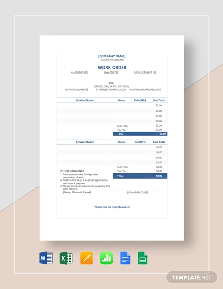 Work Order Template Word Database