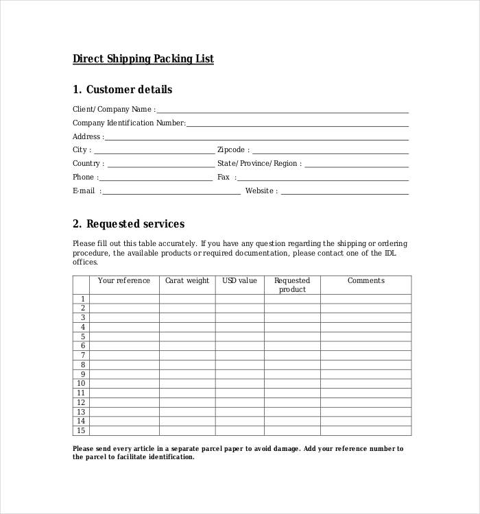Packing List Excel