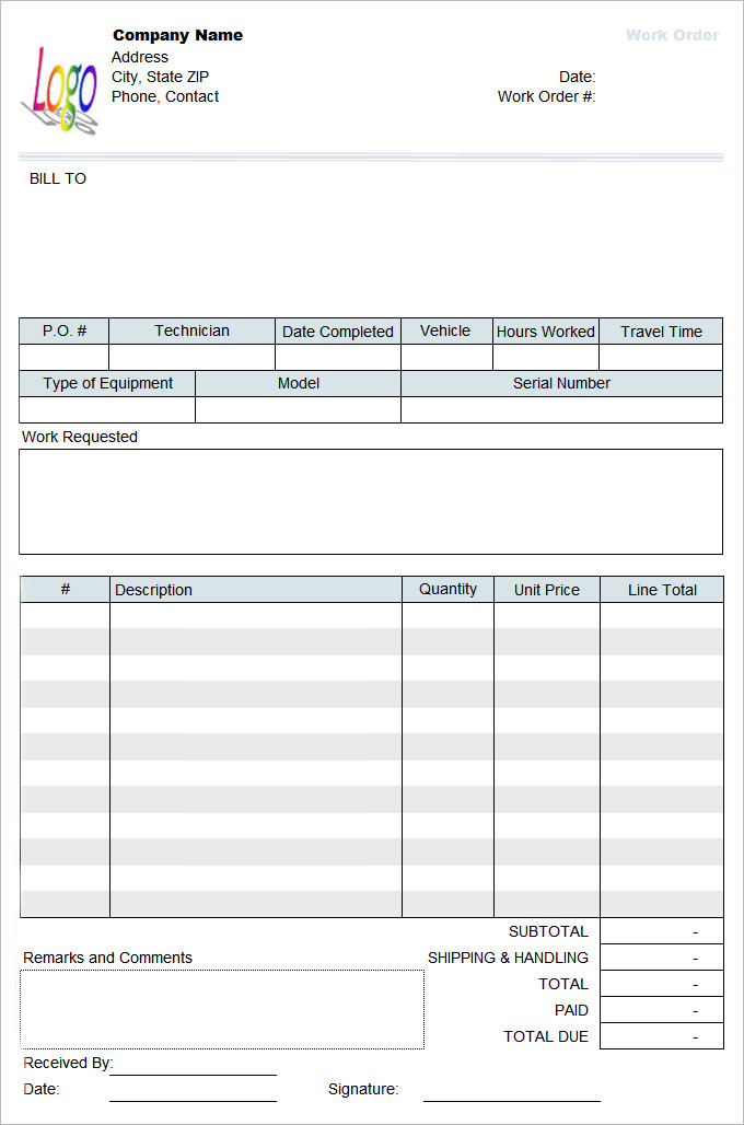 Free Work Order Template Word Printable Templates