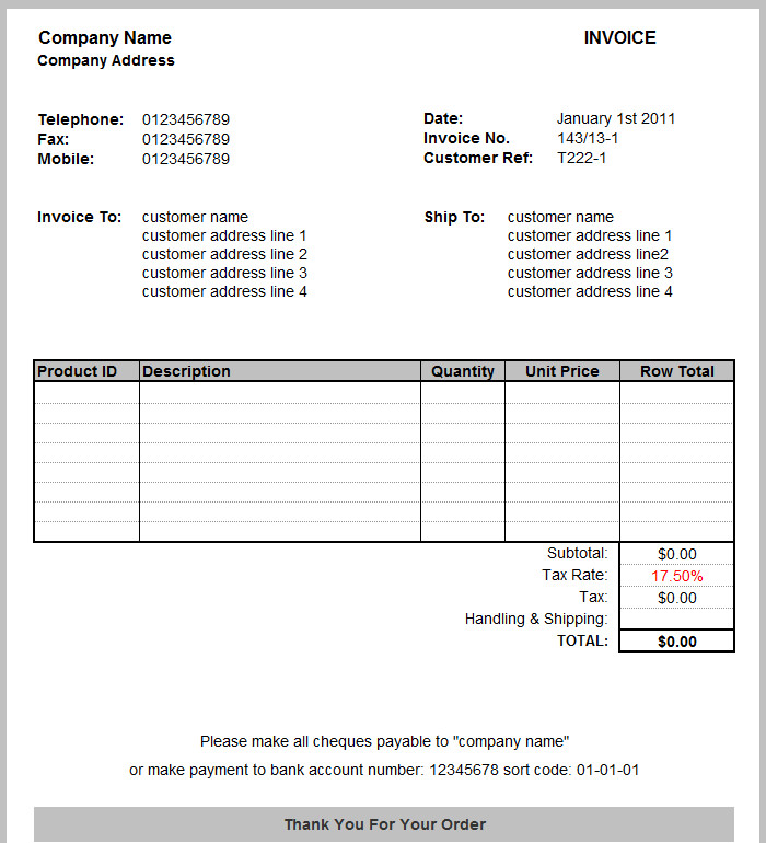 Free Invoice Template For Excel