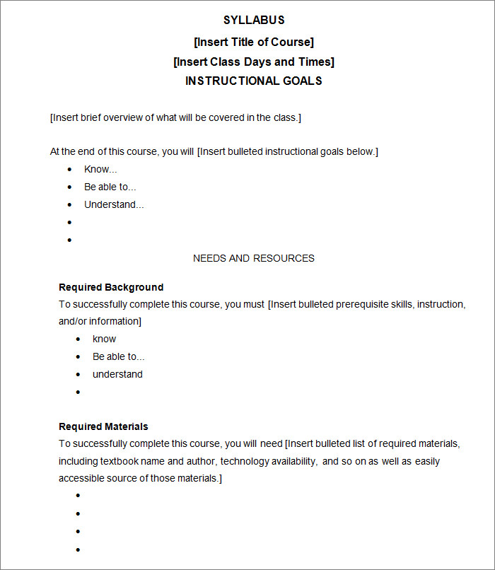 Syllabus Template Free Templates Free Premium Templates