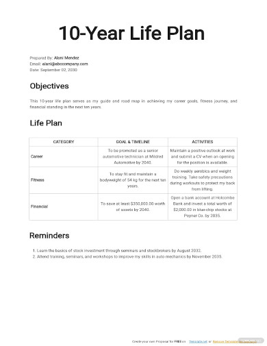 Life Plan Template - 11+ Free Word, PDF Documents Download