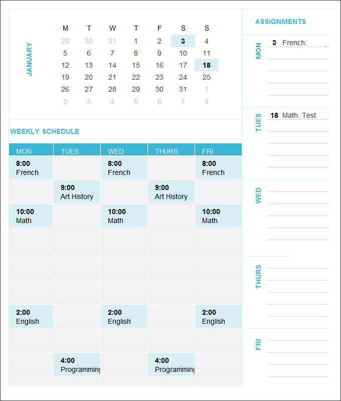 College Schedule Templates 12 Free Word Excel PDF Samples