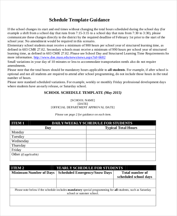 School Schedule Template - 19+ Word, Excel, PDF Format Download
