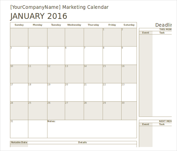 Marketing Calendar Template - 30+ Free Excel, PDF Documents Download