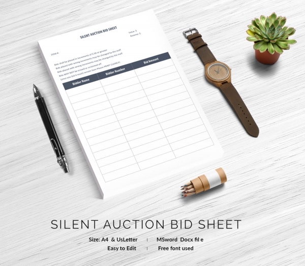 Silent Auction Bid Sheet Template 33 Free Word Excel PDF Documents 