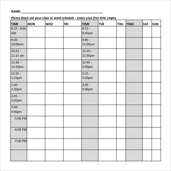 Class Schedule Template 36 Free Word Excel Documents Download