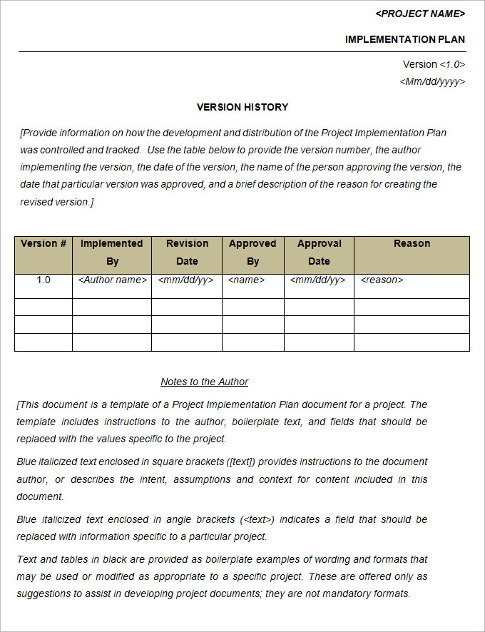 Project Implementation Plan Template - 6+ Free Word, Excel Documents ...