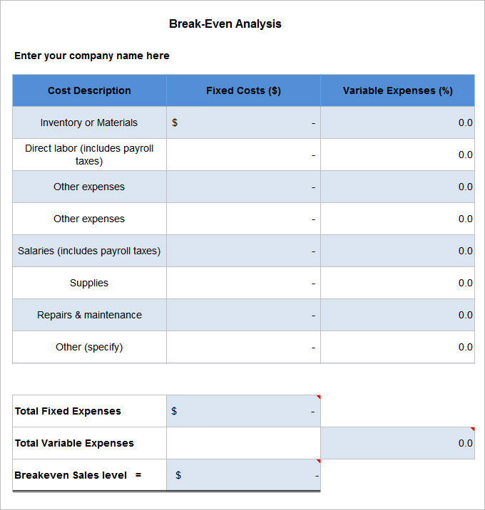 3+ Break Even Analysis Templates - Excel