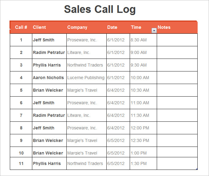 Telephone Call List Templates 10 Free Printable Xlsx PDF Docs 