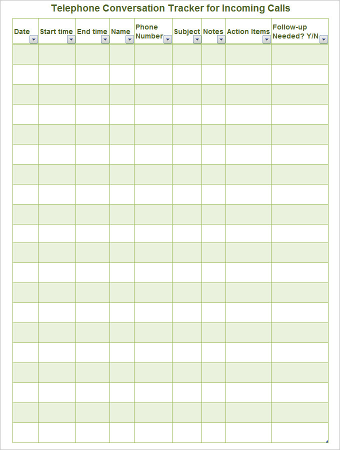 29 Call Log Templates DOC PDF Excel