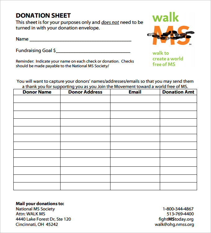 Donation Sheet Template - 9+Free PDF Documents Download