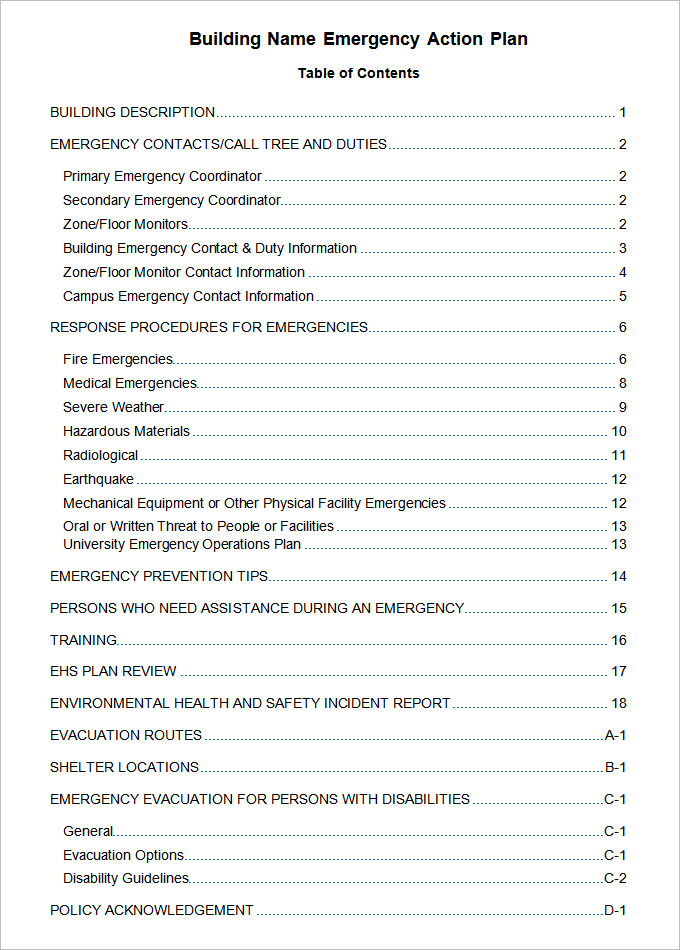 15+ Emergency Action Plan Template - Word,Excel, PDF