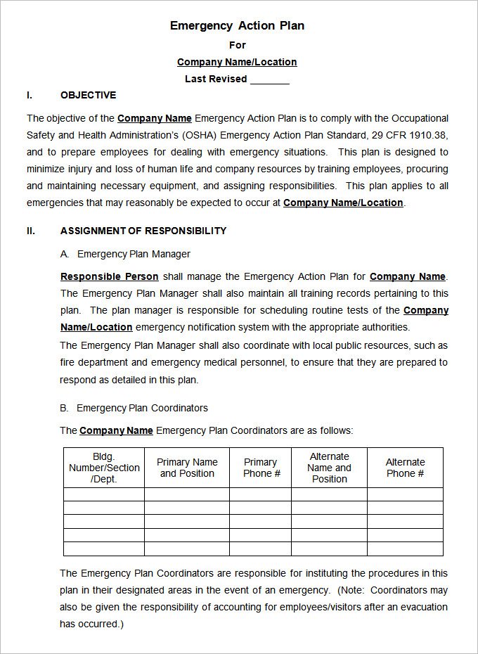 15+ Emergency Action Plan Template - Word,Excel, PDF