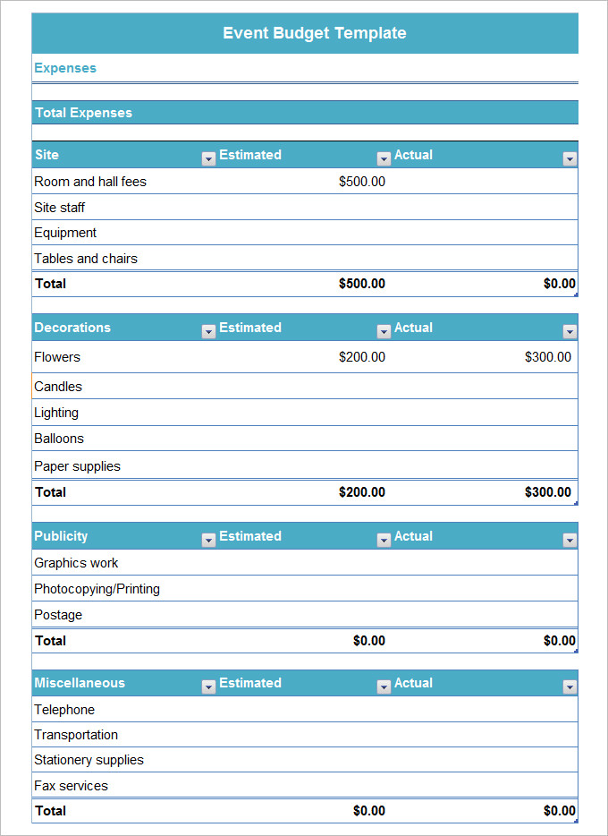 Party Planning Budget Template Excel Castervolf