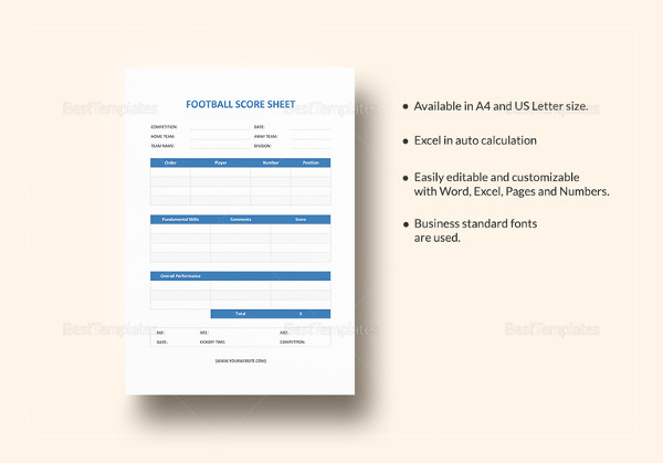Football Team Sheet Template - 6+ PDF