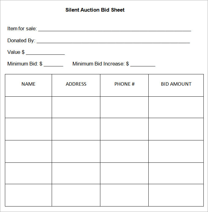 20 Silent Auction Bid Sheet Templates Samples DOC PDF Excel