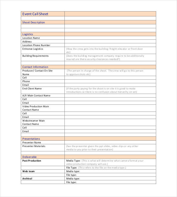 Call Sheet Template - 25+ Free Word, PDF Documents Download!