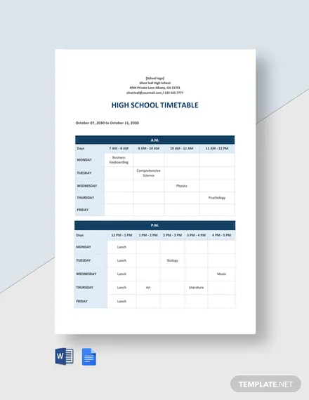 24+ Microsoft Word 2010 Format Timetable Templates Free Download