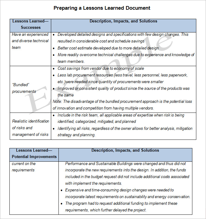 8+ Lesson Learned Templates - Word, Excel, PDF
