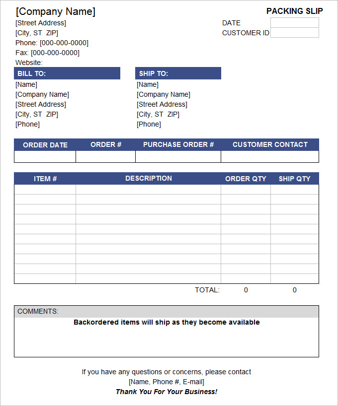 Packing List Template DocTemplates
